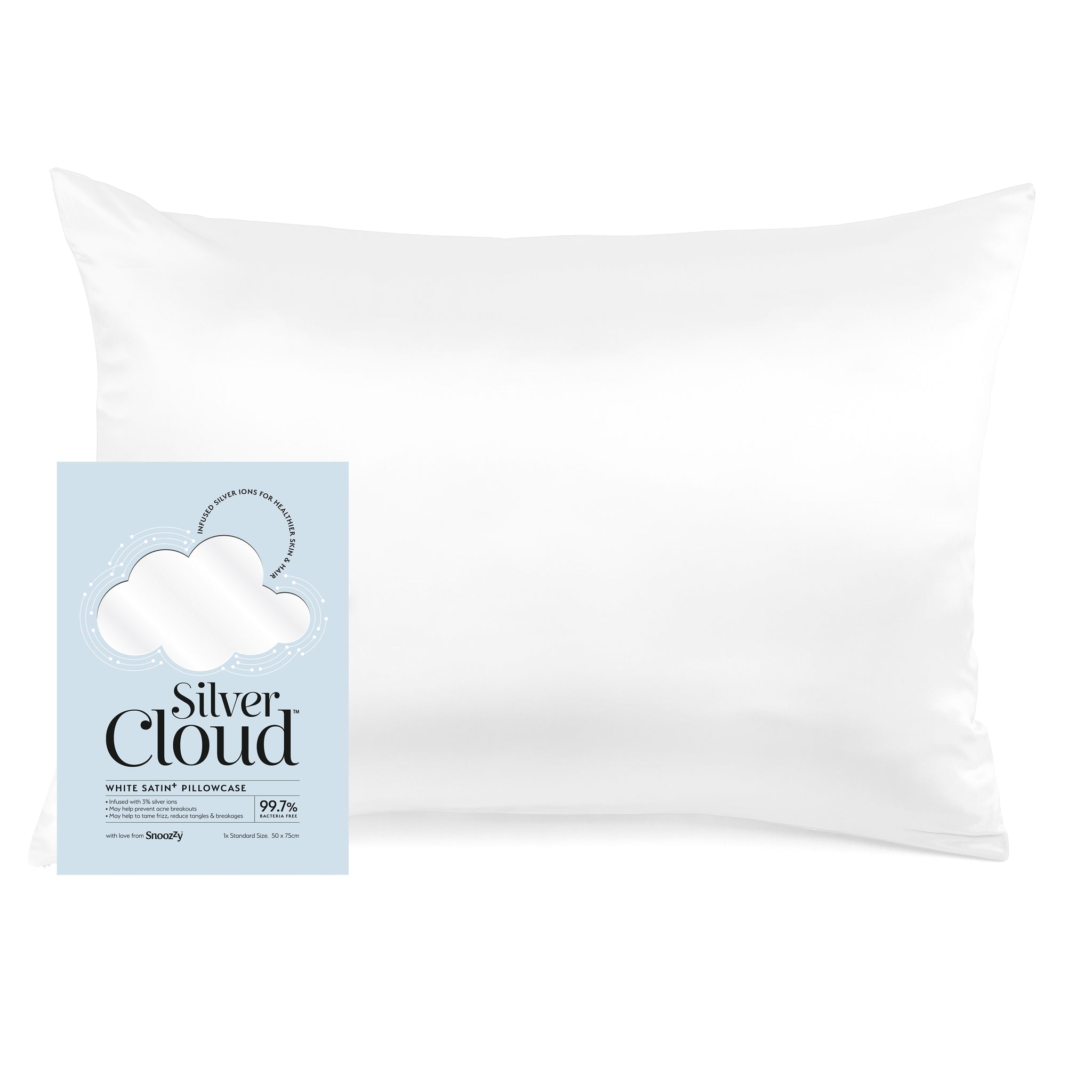 Silver Cloud White Satin Pillowcase infused with Silver Ions