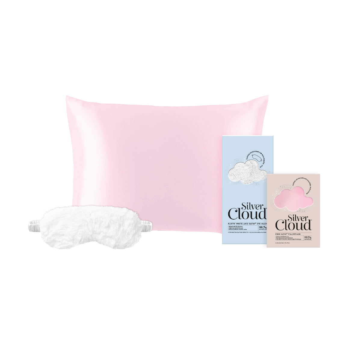 Silver Cloud Fluffy Sleep Mask & Pillowcase Bundle Pink